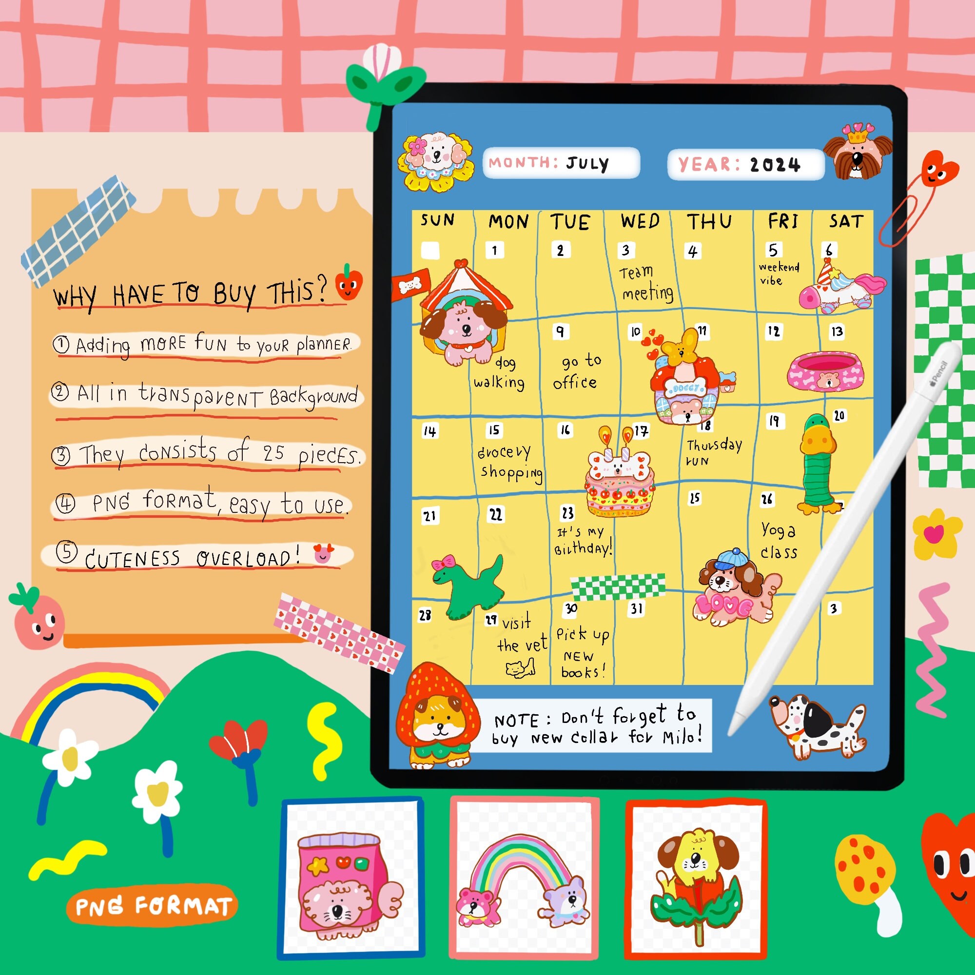 Colorful Dog Care Stickers for Digital Planner L Pre-cropped File for ...