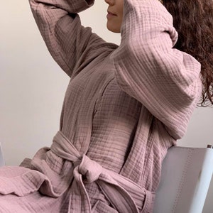 Muslin Robe Woman Gauze Bathrobe Cotton Hooded Gown Robe | Etsy