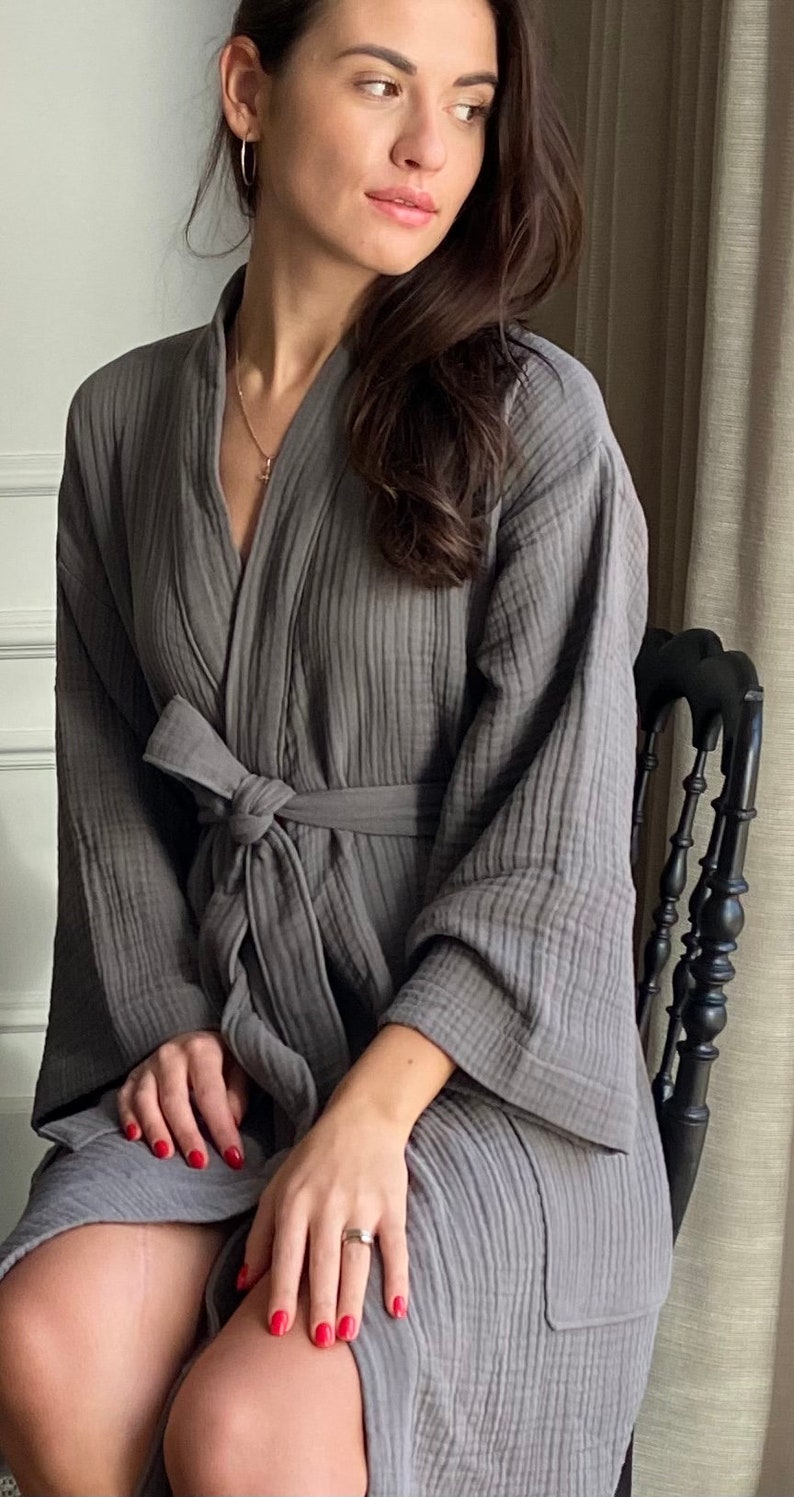 Muslin Robe Woman Gauze Bathrobe Cotton Hooded Gown Robe | Etsy