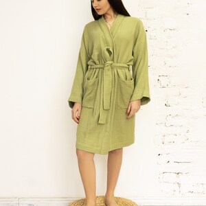 Organic Cotton Gauze Muslin Robe, 4-layer Bathrobe With Pockets Self ...