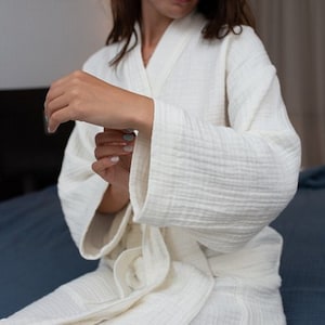 Muslin Robe Woman Gauze Bathrobe Cotton Hooded Gown Robe Dressing Gown ...