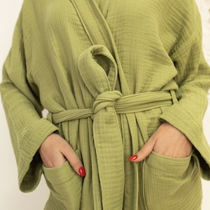 Cotton Gauze MUSLIN ROBE/ Kimono Pockets Bathrobes for Women Men /bulk ...