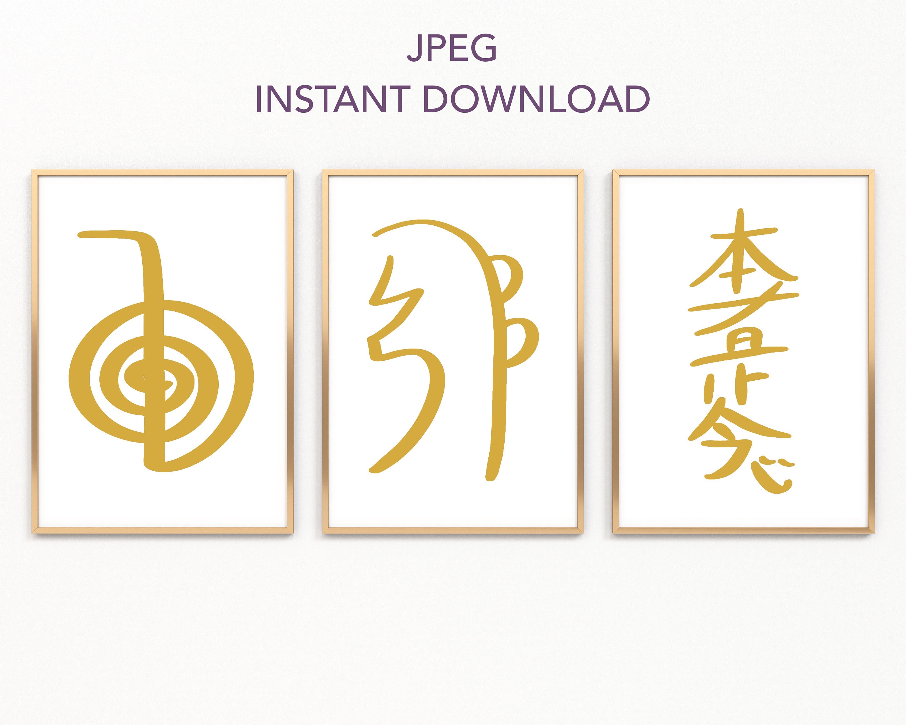 Reiki Symbols Reiki Poster Set of 3 gold Reiki Healing | Etsy