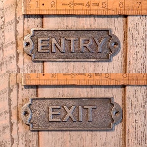 ENTRY & EXIT \ Cast Iron Rustic Metal Industrial Style Heavy Plaque ...