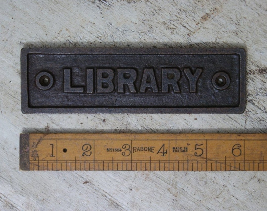LIBRARY Cast Iron Rustic Industrial Style Heavy Plaque Sign Home ...