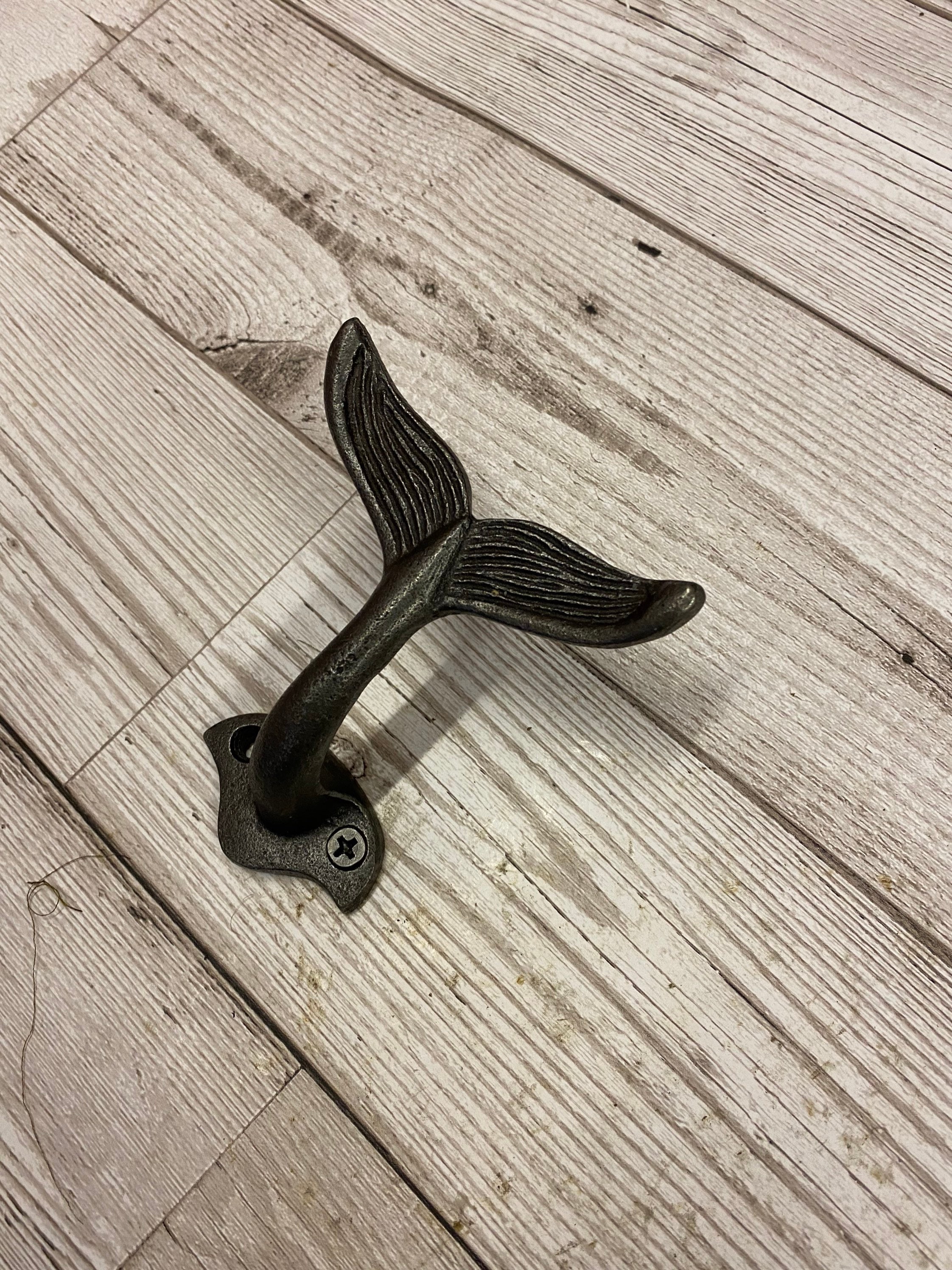 WHALE FIN \ Cast Iron Double Coat Hook \ Antique Style Rustic ...