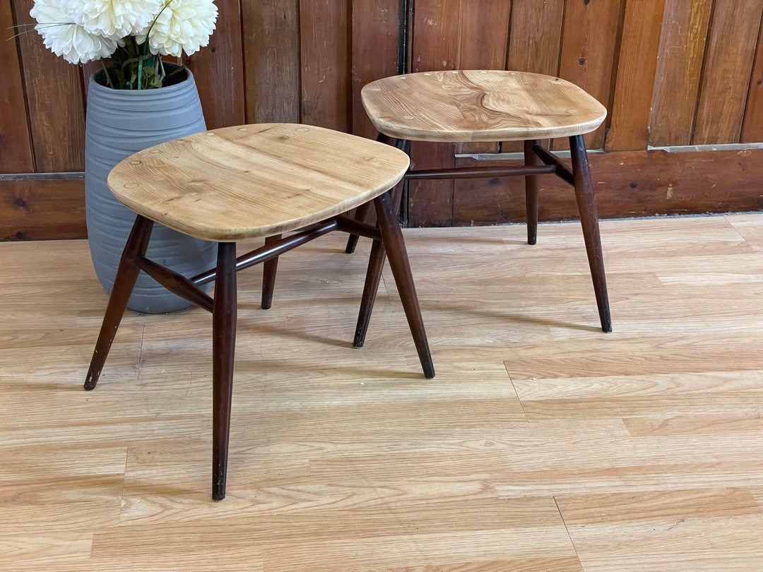 Vintage Pair Converted Ercol Quaker Chair Stools / Mid Century Elm ...