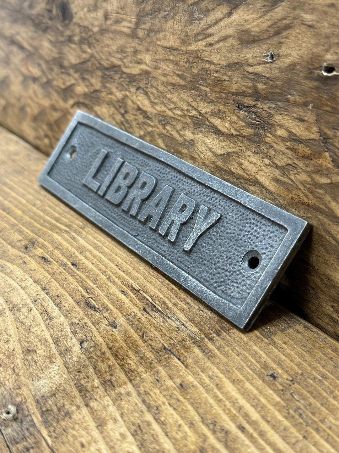LIBRARY \ Cast Iron Rustic Industrial Style Heavy Plaque Sign \ Home ...