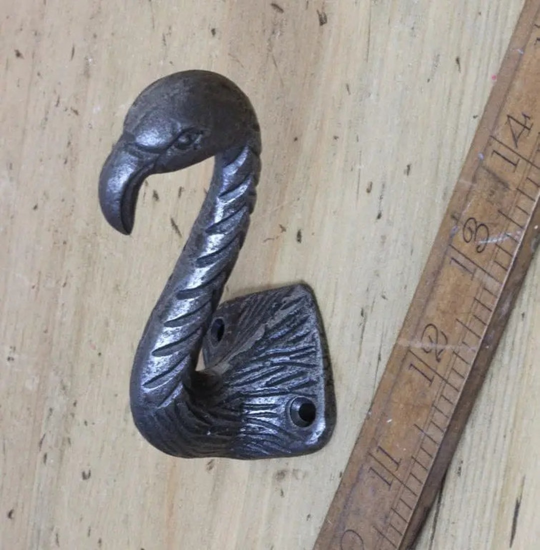 FLAMINGO \ Cast Iron Double Coat Hook \ Antique Style Rustic Industrial ...