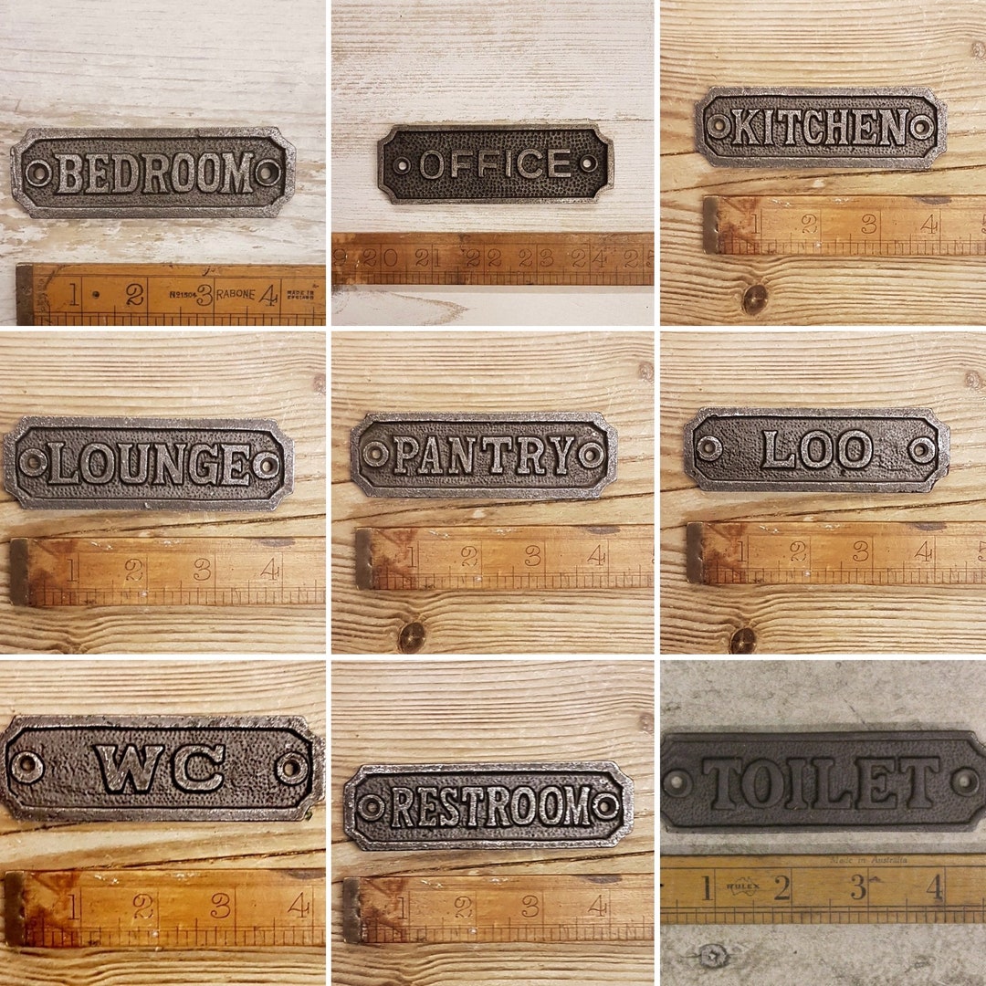ROOM PLAQUES Cast Iron Rustic Metal Industrial Style Heavy Plaque Sign ...