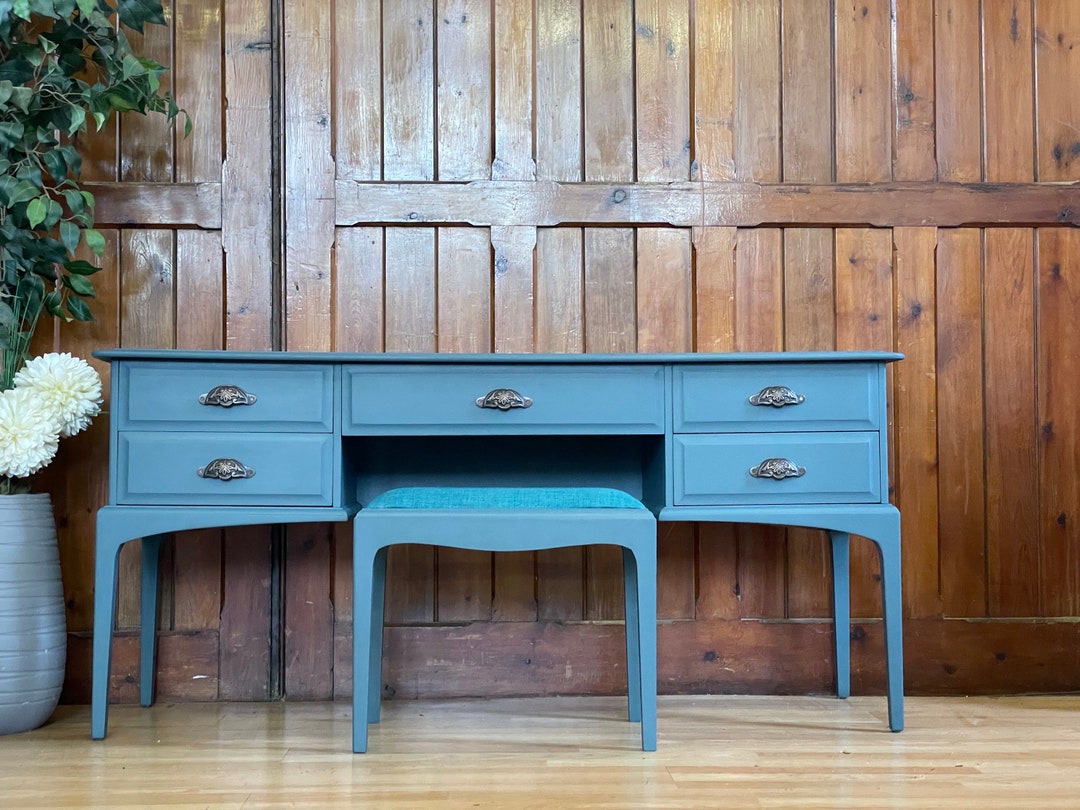 Vintage Stag Minstrel Dressing Table and Stool Painted Blue Desk ...