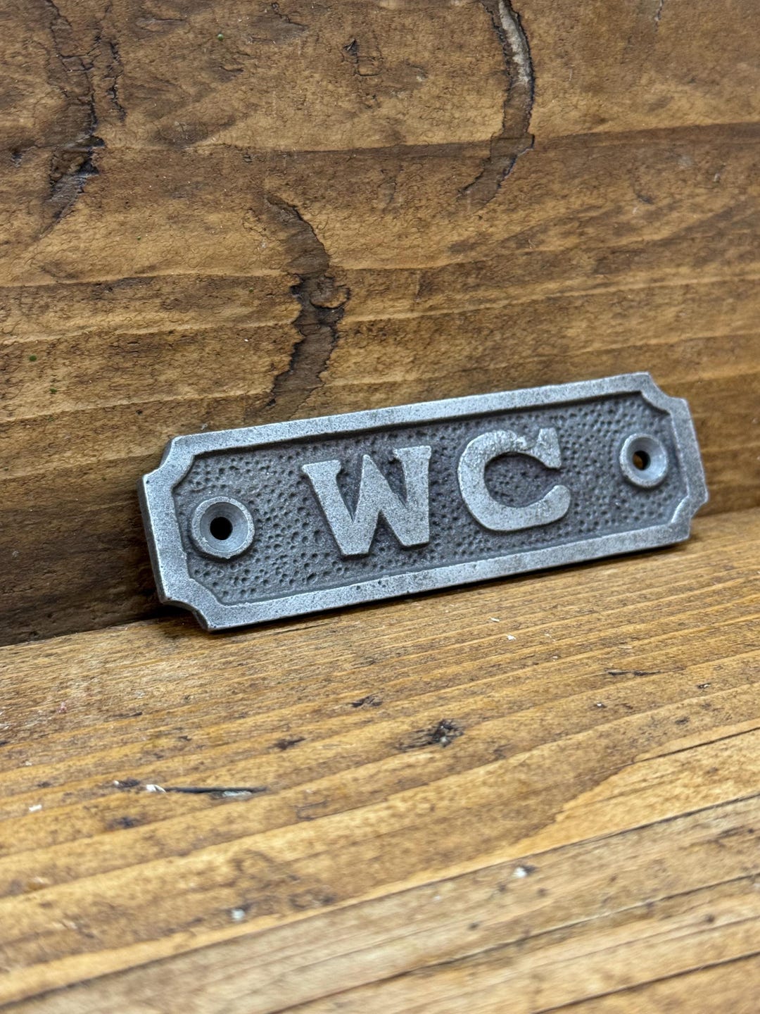 WC Cast Iron Rustic Metal Industrial Style Heavy Plaque Sign Bathroom ...