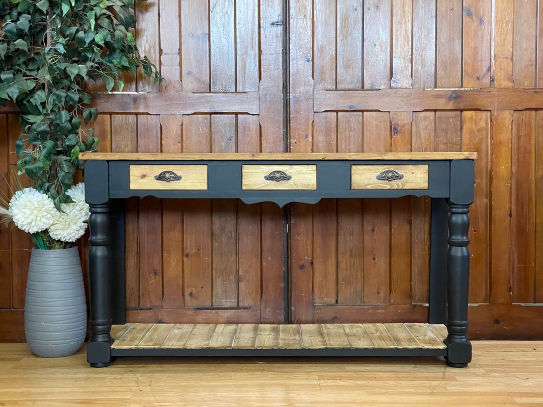 Painted Farmhouse Console Table Rustic Pine Sideboard Black Storage Unit - Etsy UK