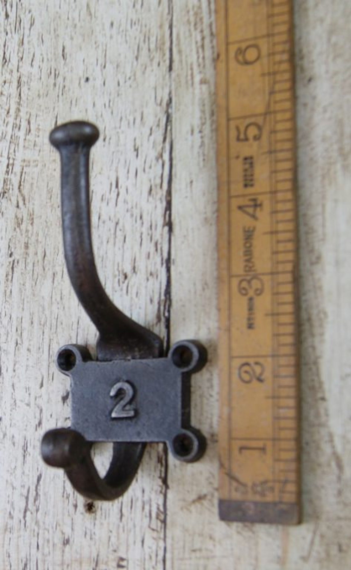 NUMBERED HOOKS \ Cast Iron Double Coat Hook \ Antique Style Rustic ...