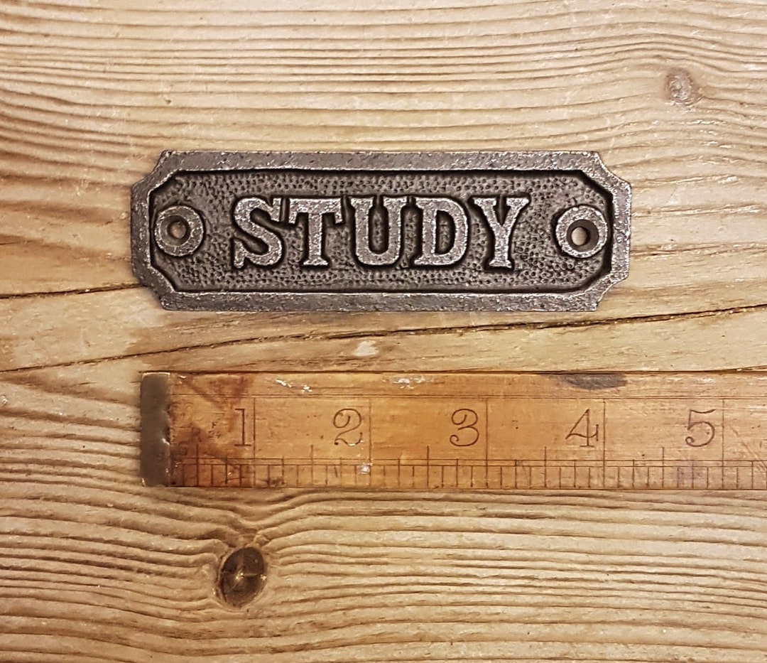 STUDY Cast Iron Rustic Industrial Style Heavy Plaque Sign Home Office ...