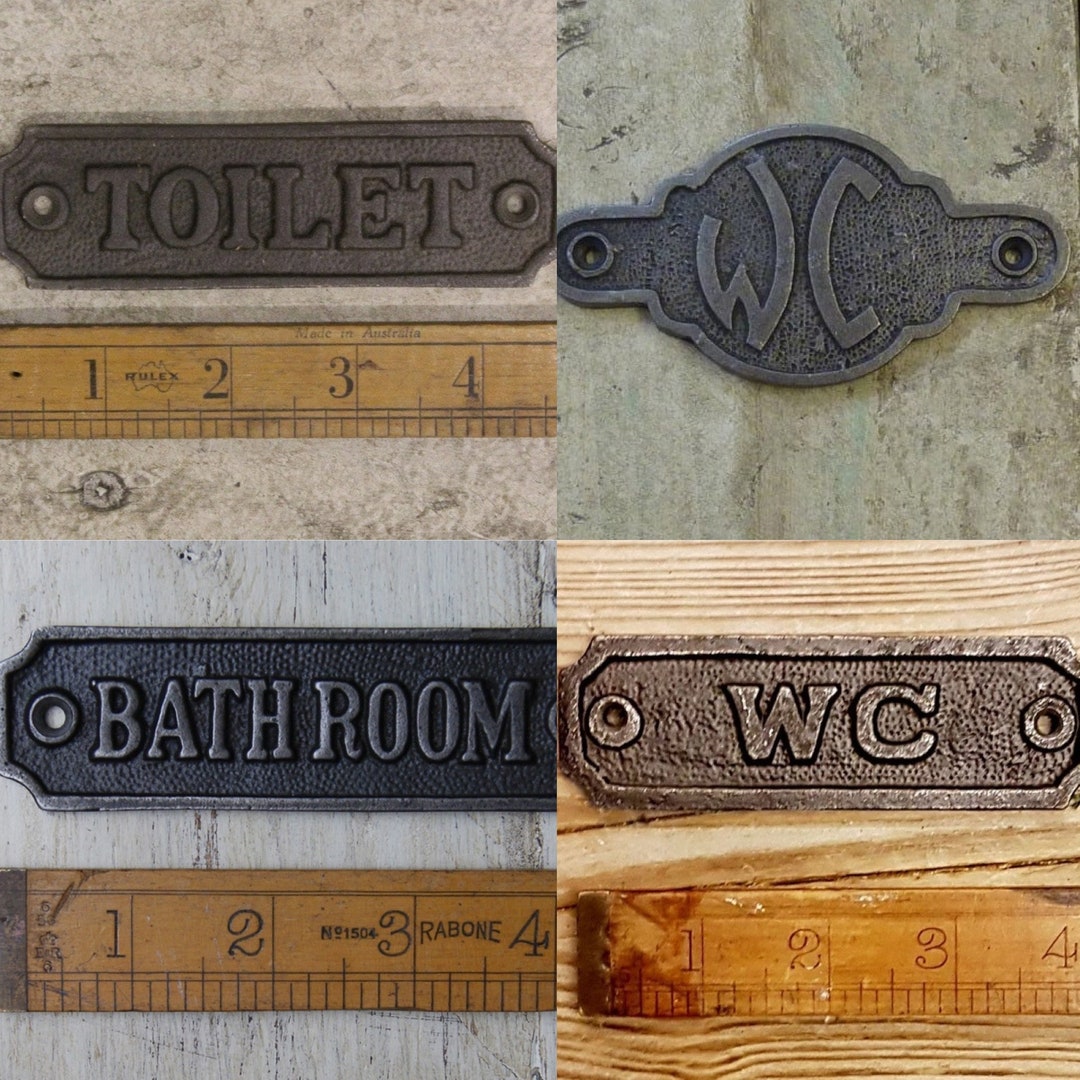 BATHROOM PLAQUES Cast Iron Rustic Metal Industrial Style Heavy Plaque ...