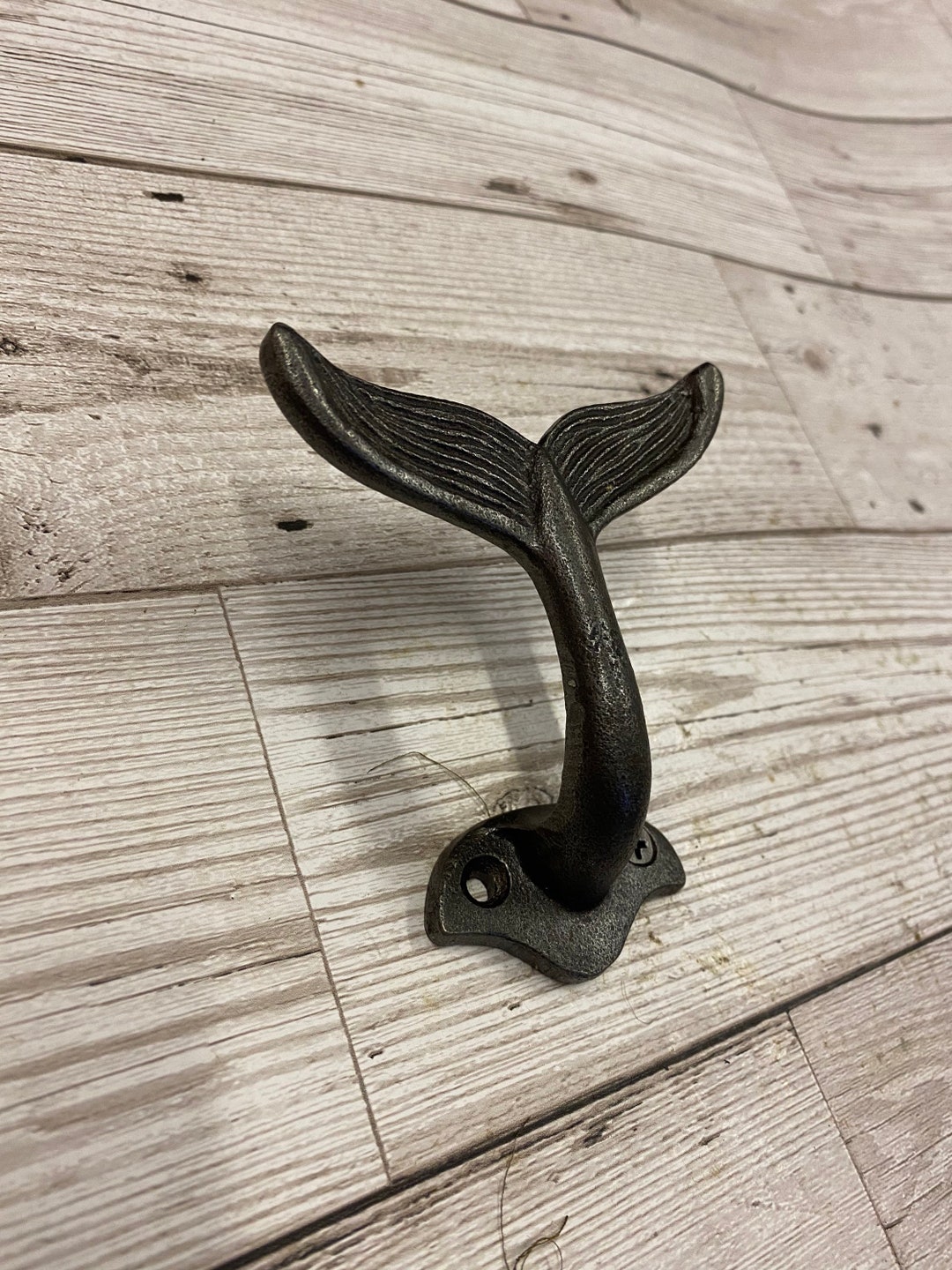 WHALE FIN \ Cast Iron Double Coat Hook \ Antique Style Rustic ...