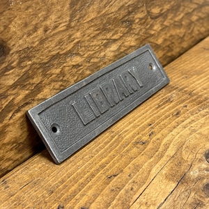 LIBRARY \ Cast Iron Rustic Industrial Style Heavy Plaque Sign \ Home ...