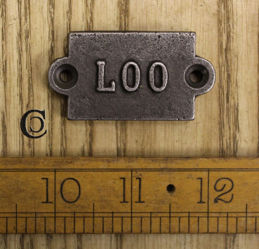 LOO SMALL Cast Iron Rustic Industrial Style Heavy Plaque Sign Bathroom ...