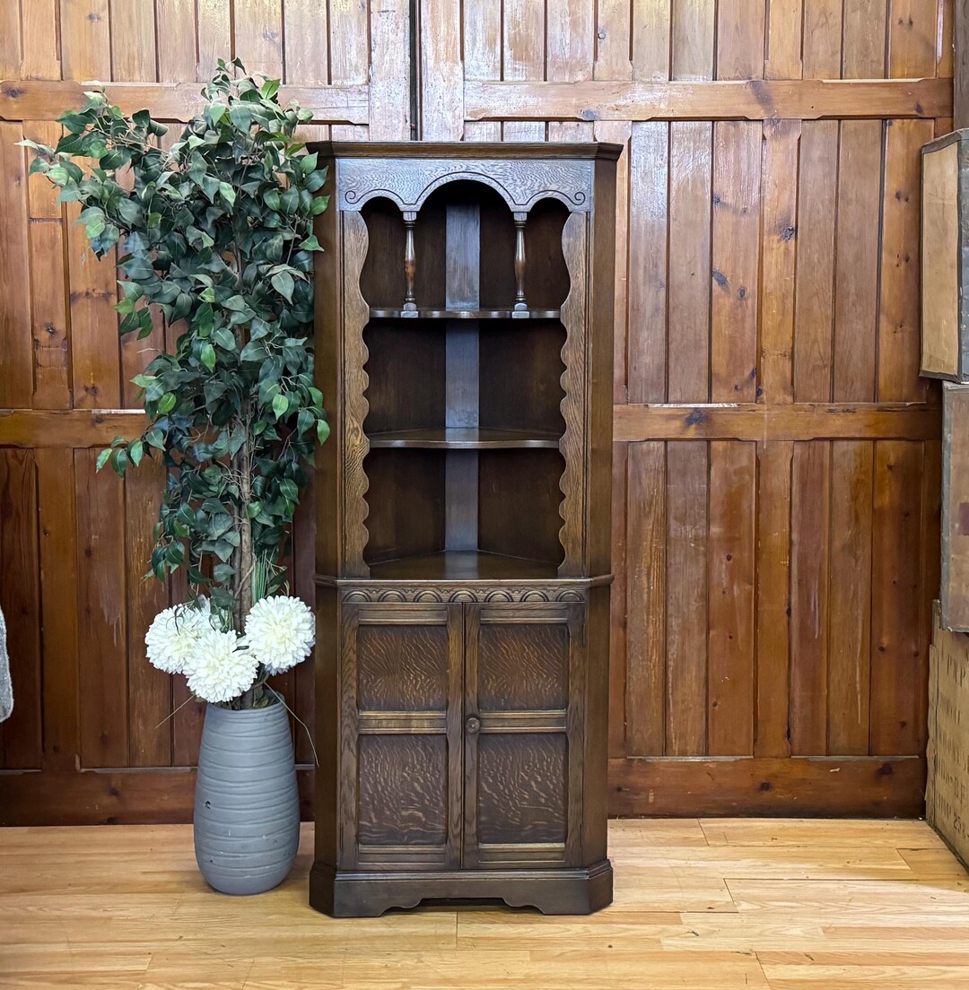 Vintage Oak Corner Cabinet by Locks of London Rustic Tudor Style ...