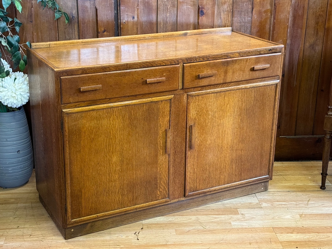 Vintage Post War Utility Furniture Sideboard Rustic Oak Double Cupboard ...