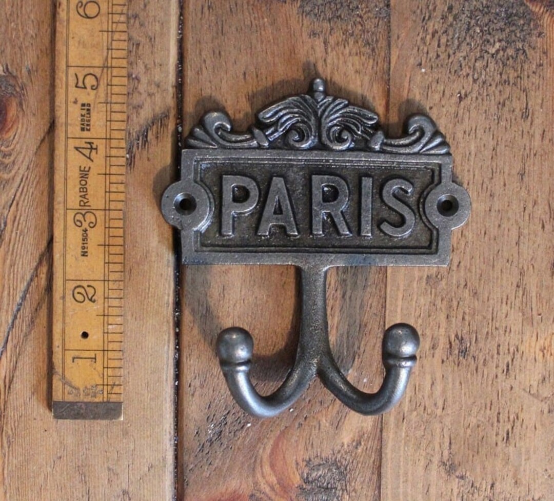 PARIS \ Cast Iron Double Coat Hook \ Antique Style Rustic Industrial ...