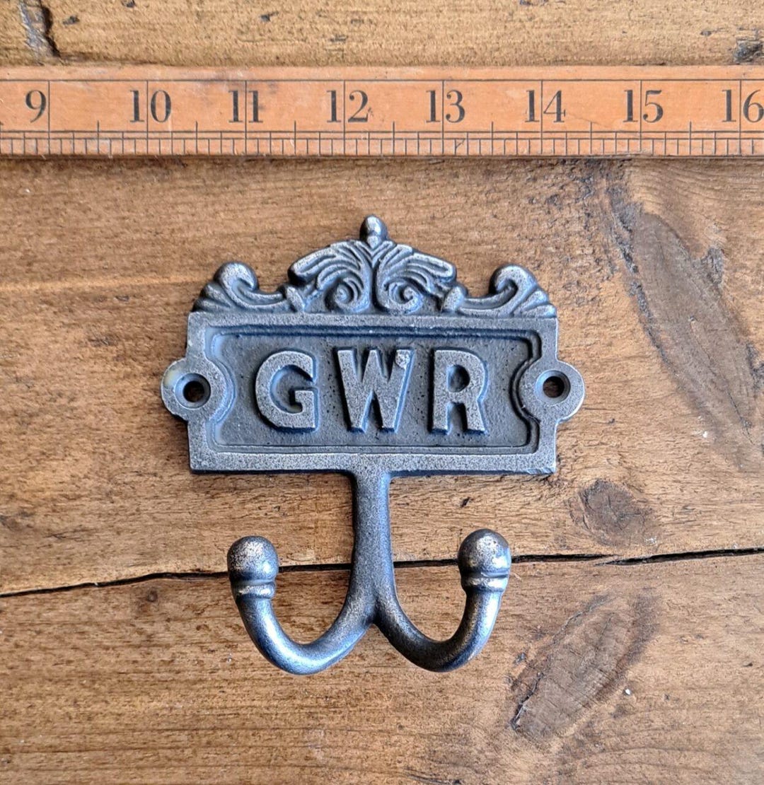 GWR \ Cast Iron Double Coat Hook \ Antique Style Rustic Industrial ...