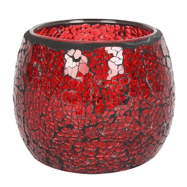Candle Holder Large Red Mosaic Glass For Tea Etsy