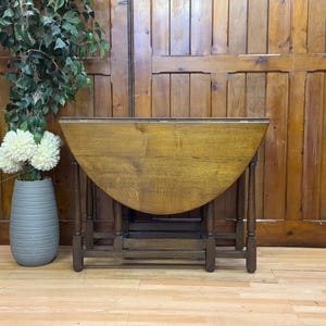 Vintage Solid Oak Drop Leaf Dining Table Extending Gate Leg Kitchen ...