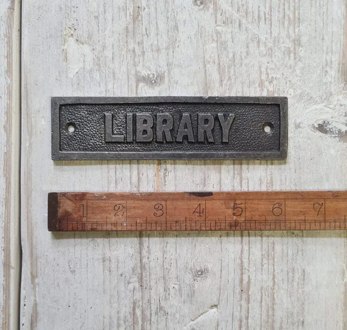 LIBRARY \ Cast Iron Rustic Industrial Style Heavy Plaque Sign \ Home ...