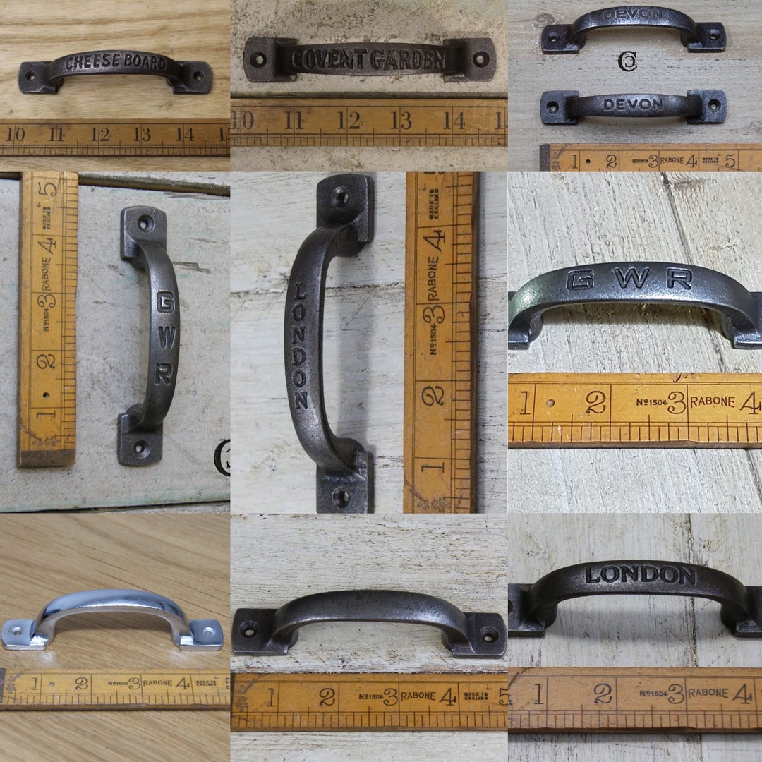 EMBOSSED HANDLE \ 120mm Cast Iron Pull Handle for Furniture, Cabinets ...