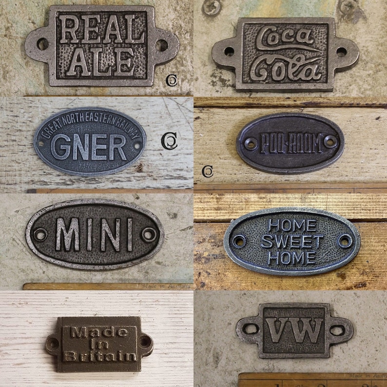 PETITE PLAQUES: Cast Iron Rustic Metal Industrial Style Heavy Plaque ...