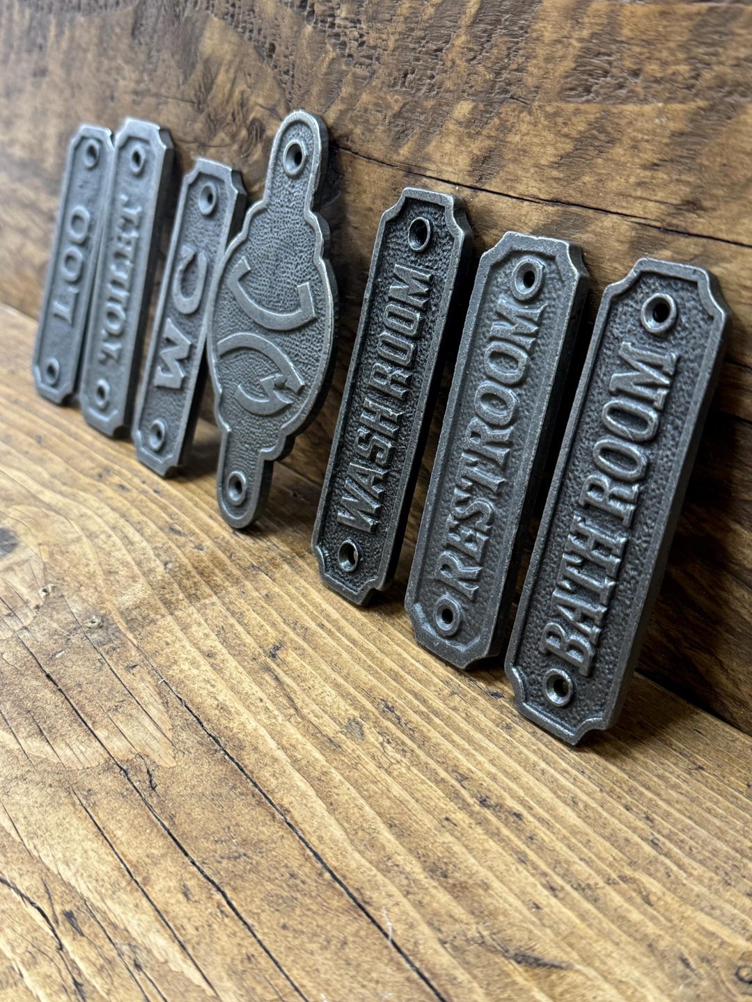 BATHROOM PLAQUES: Cast Iron Rustic Metal Industrial Style Heavy Plaque ...
