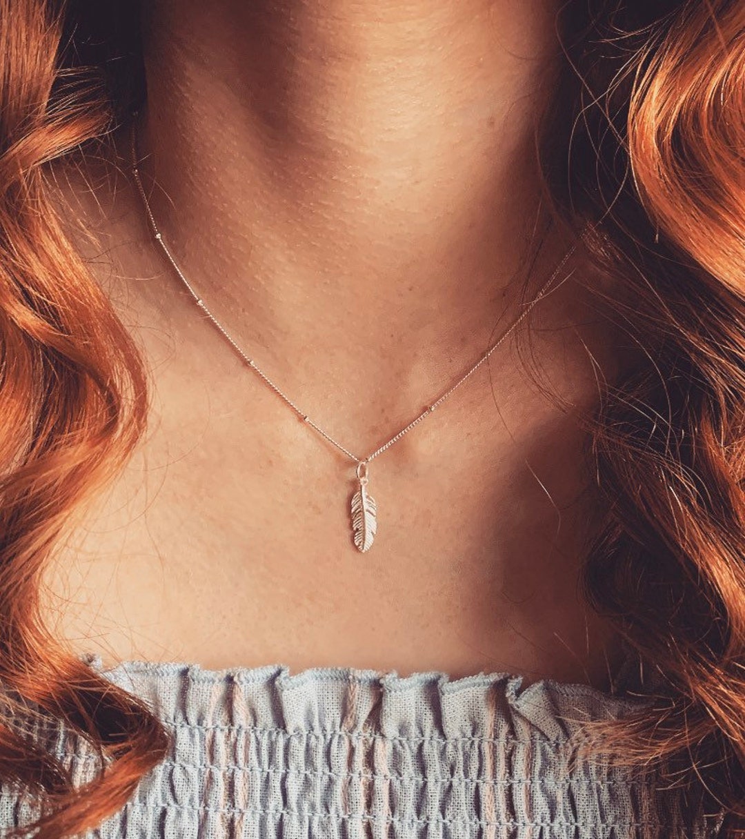 Sterling Silver Feather Necklace Dainty Jewellery Gift for - Etsy