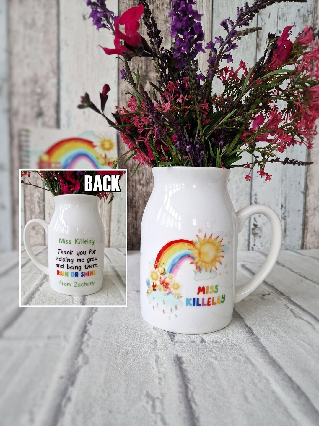 Personalised Plant Pot - Rainbow 'rain or Shine' - Teacher Gift, Thank ...