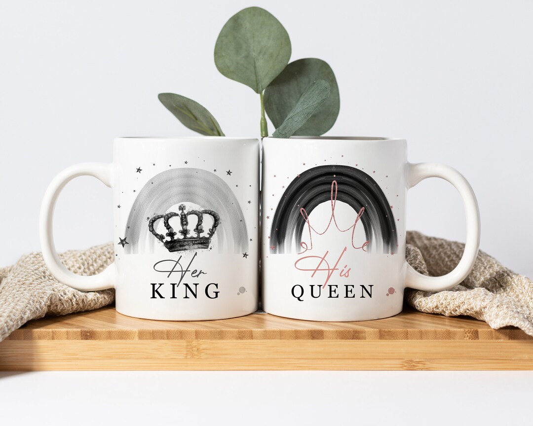 King Queen Couples Mugs, Matching Pair of Mugs, Perfect Gift Ideas for ...