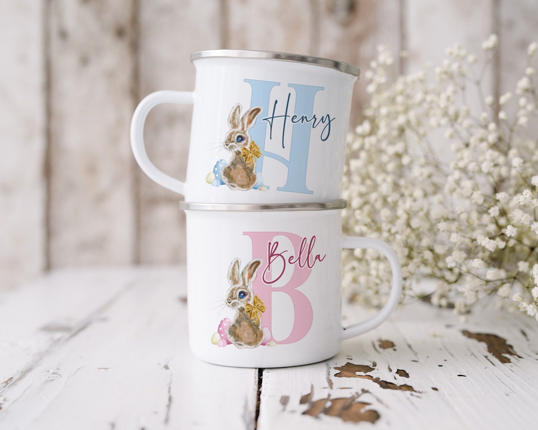 Personalised Easter Mug, Vintage Rabbit Initial, Easter Bunny Gift ...