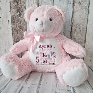 Large Personalised Embroidered Soft Toy, Birth Stats, New Baby Gift ...