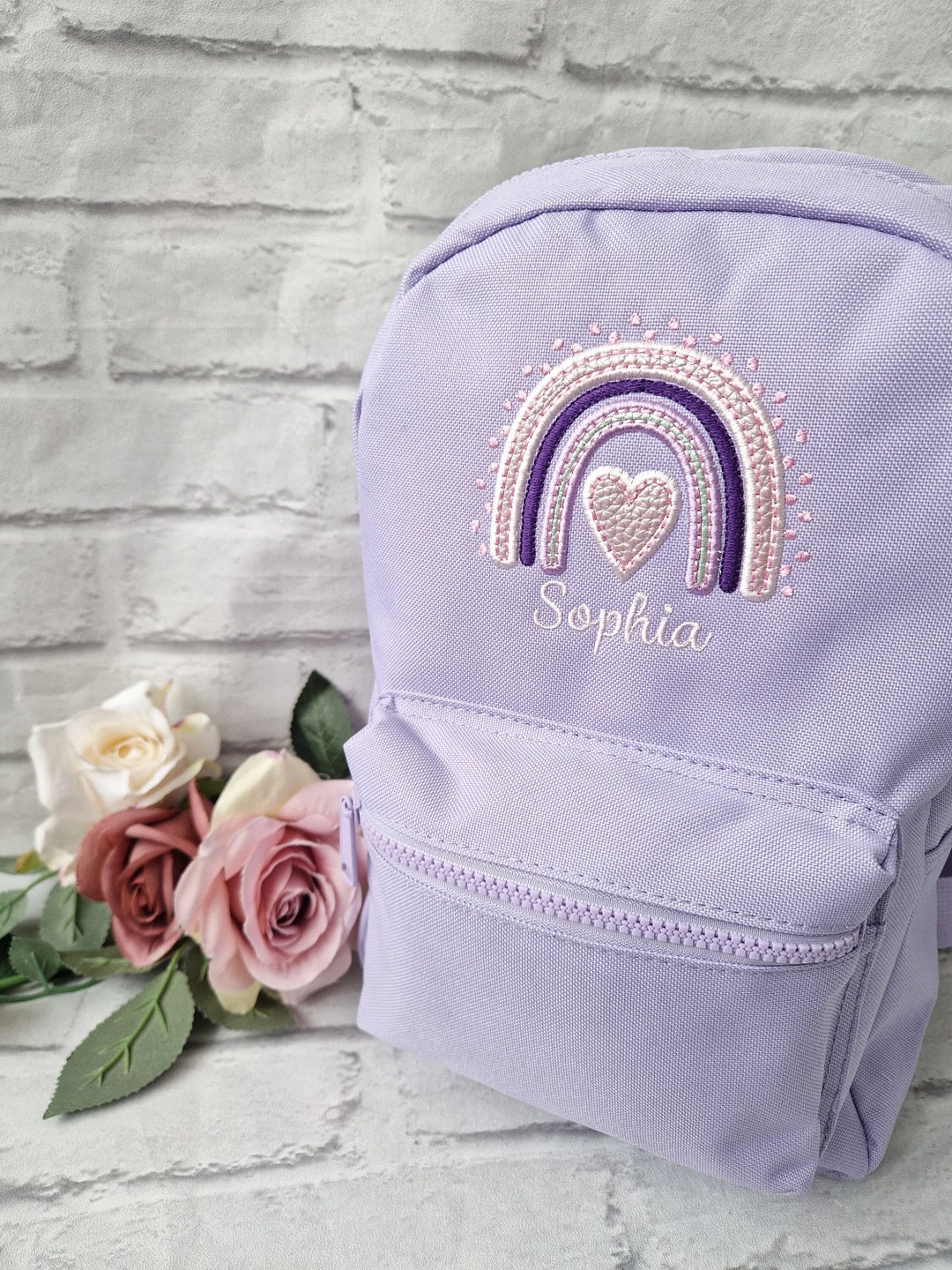 Rainbow Backpack, Embroidered Personalised Kids Bag, Girls and Boys ...