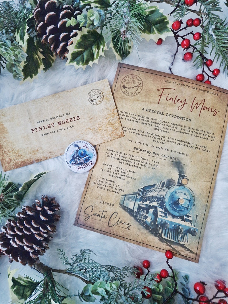 CHRISTMAS TRAIN - Personalised Invitation to the Polar Train With Badge ...