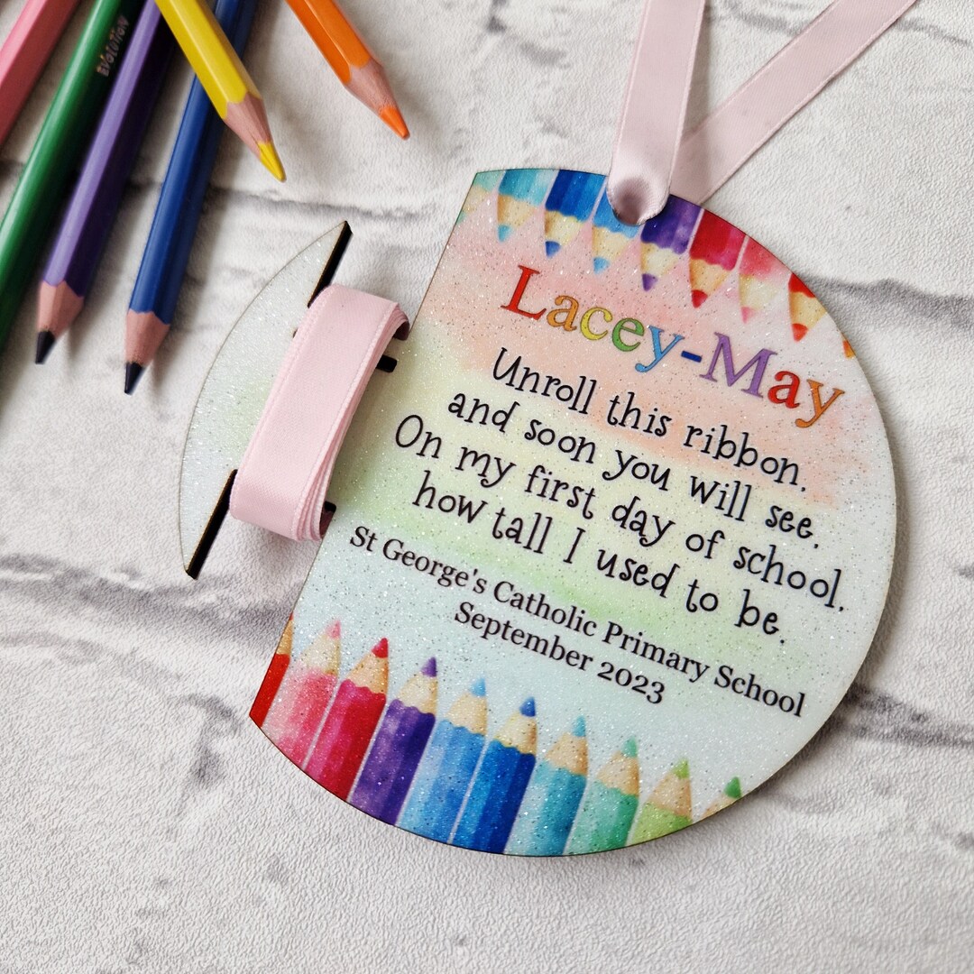 First Day of School Ribbon Keepsake, Personalised Height Ornament ...