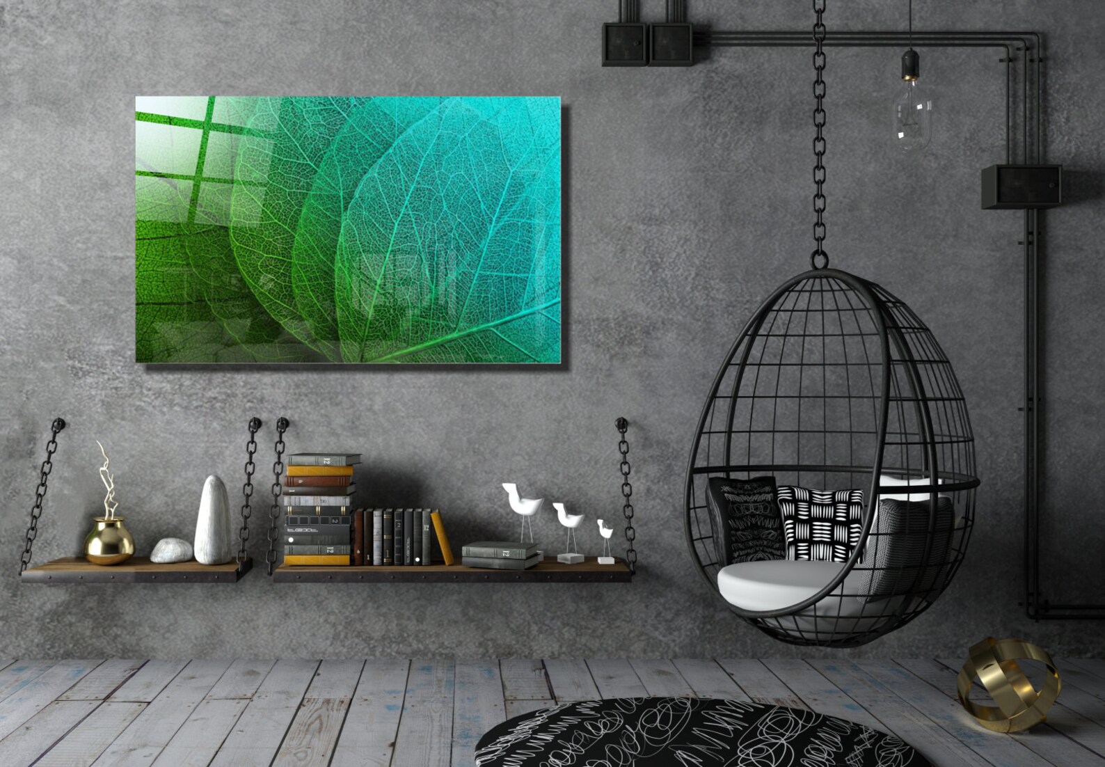 Green Leaf Glass Printing Wall Art Modern Decor Ideas For Your | Etsy