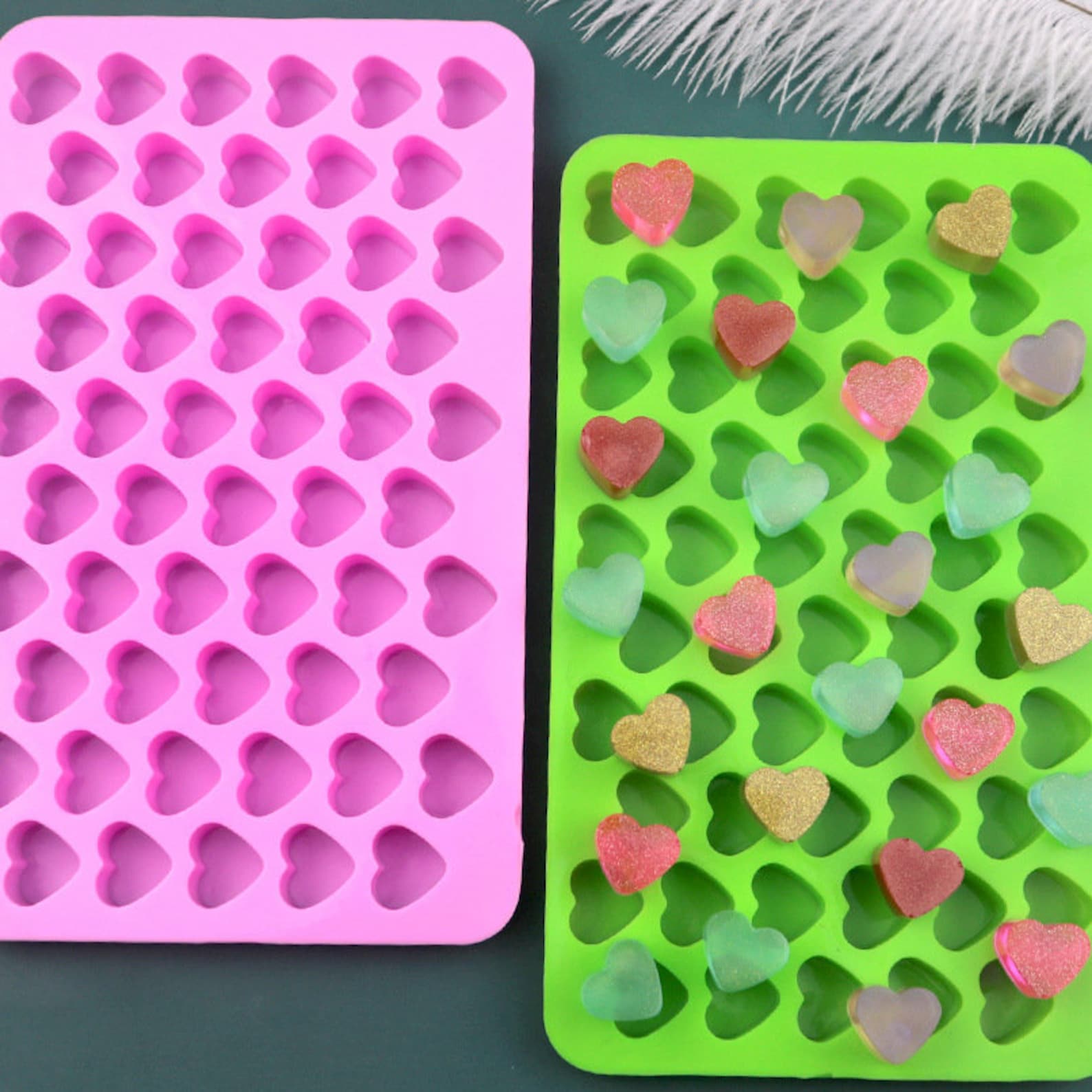 55-cavity Heart Gummy Mold Mini Heart Silicone Mold for Fondant ...
