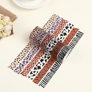Animal Print Washi Tape 6 Rolls 1.5x50cm Leopard Zebra Giraffe Cow Tape ...