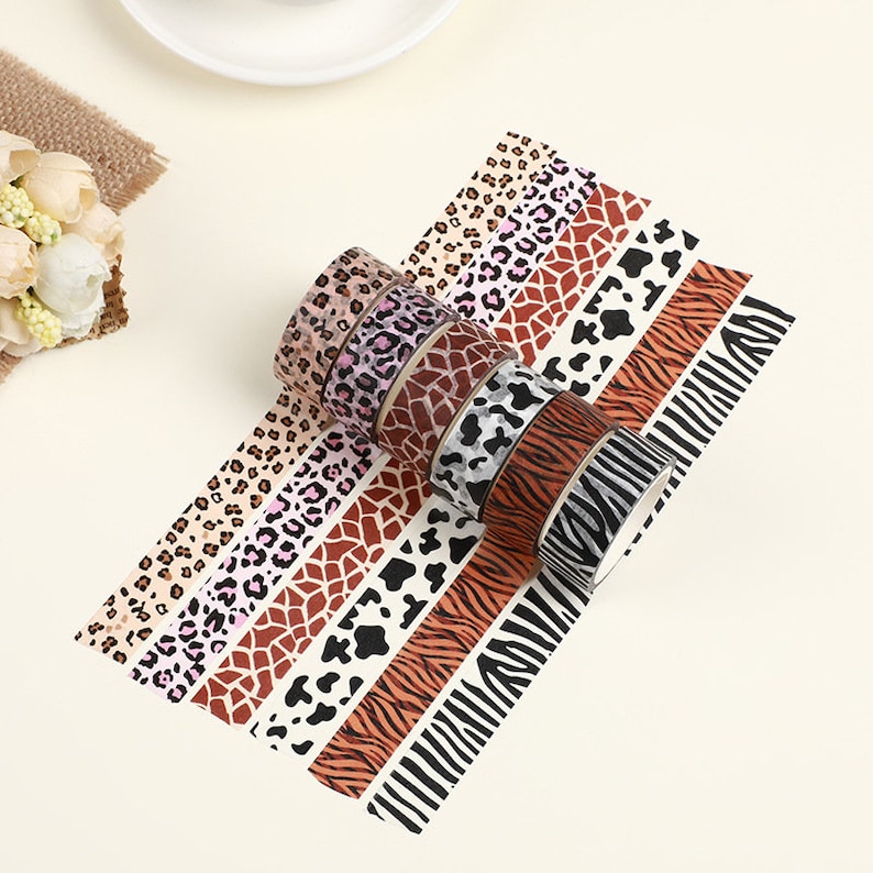 Animal Print Washi Tape 6 Rolls 1.5x50cm Leopard Zebra Giraffe Cow Tape ...