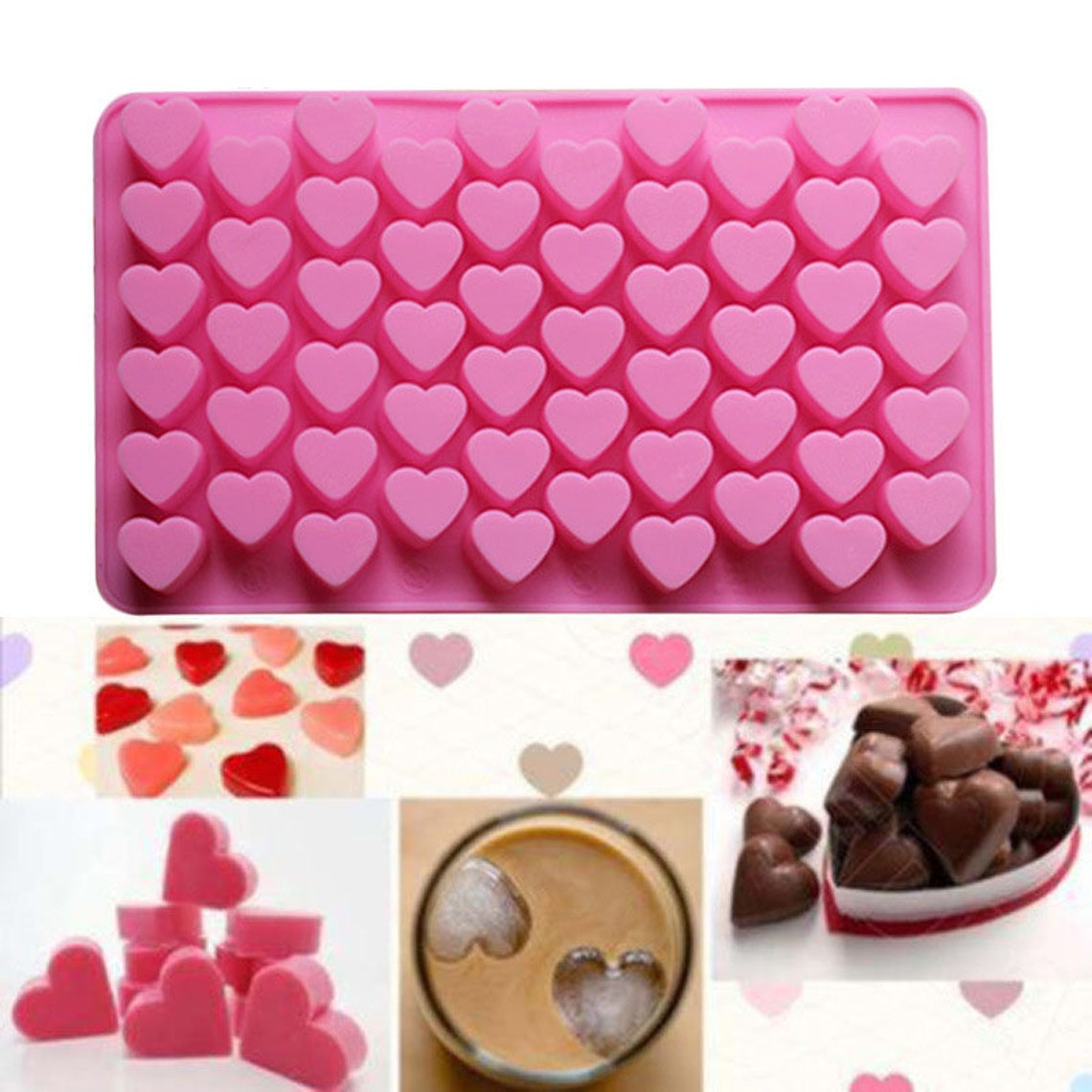 55-cavity Heart Gummy Mold Mini Heart Silicone Mold for Fondant ...