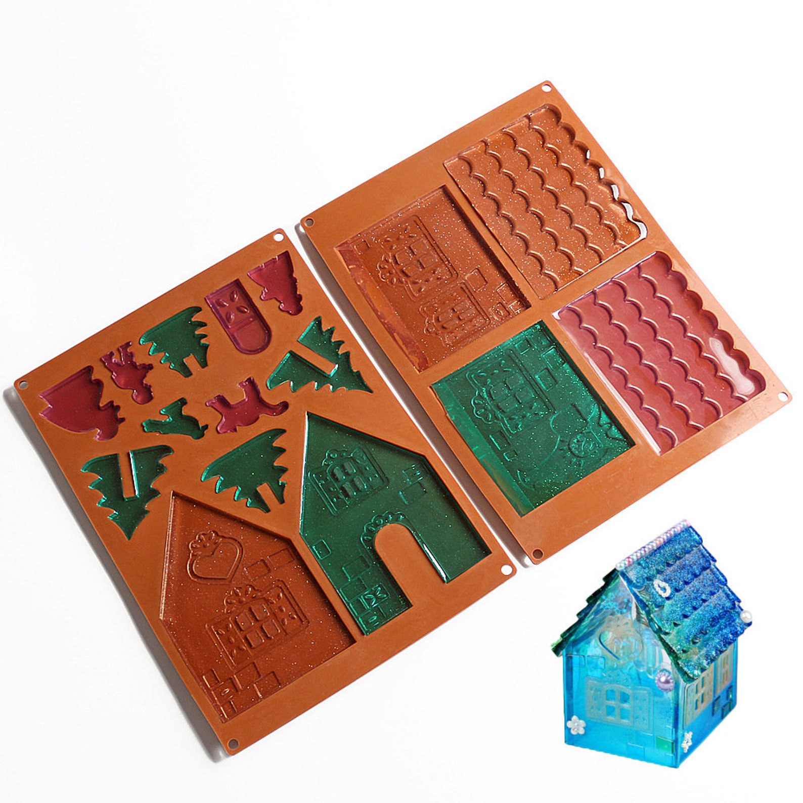 DIY Cabin Resin Mold 3D House Silicone Mold Handmade Epoxy Resin Mould ...