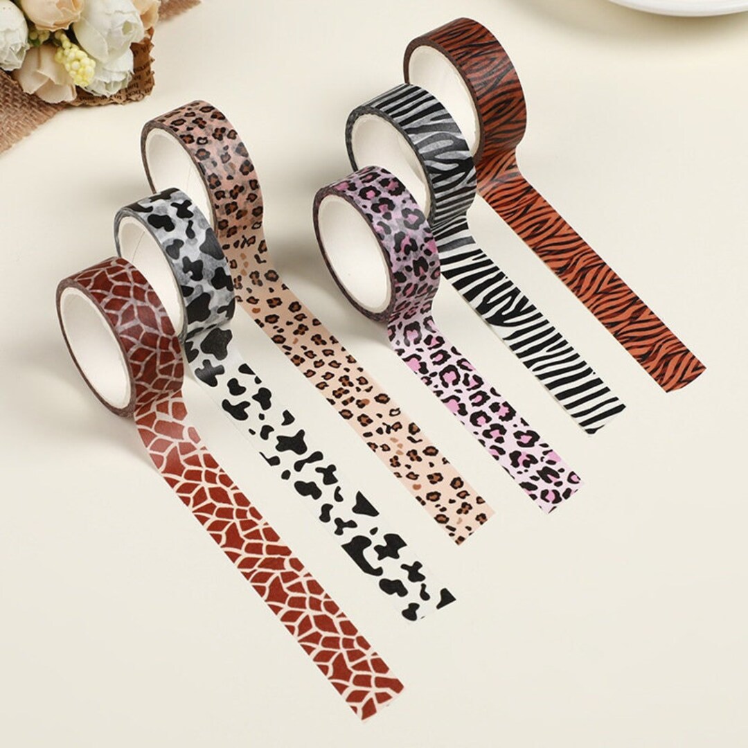 Animal Print Washi Tape 6 Rolls 1.5x50cm Leopard Zebra Giraffe Cow Tape ...
