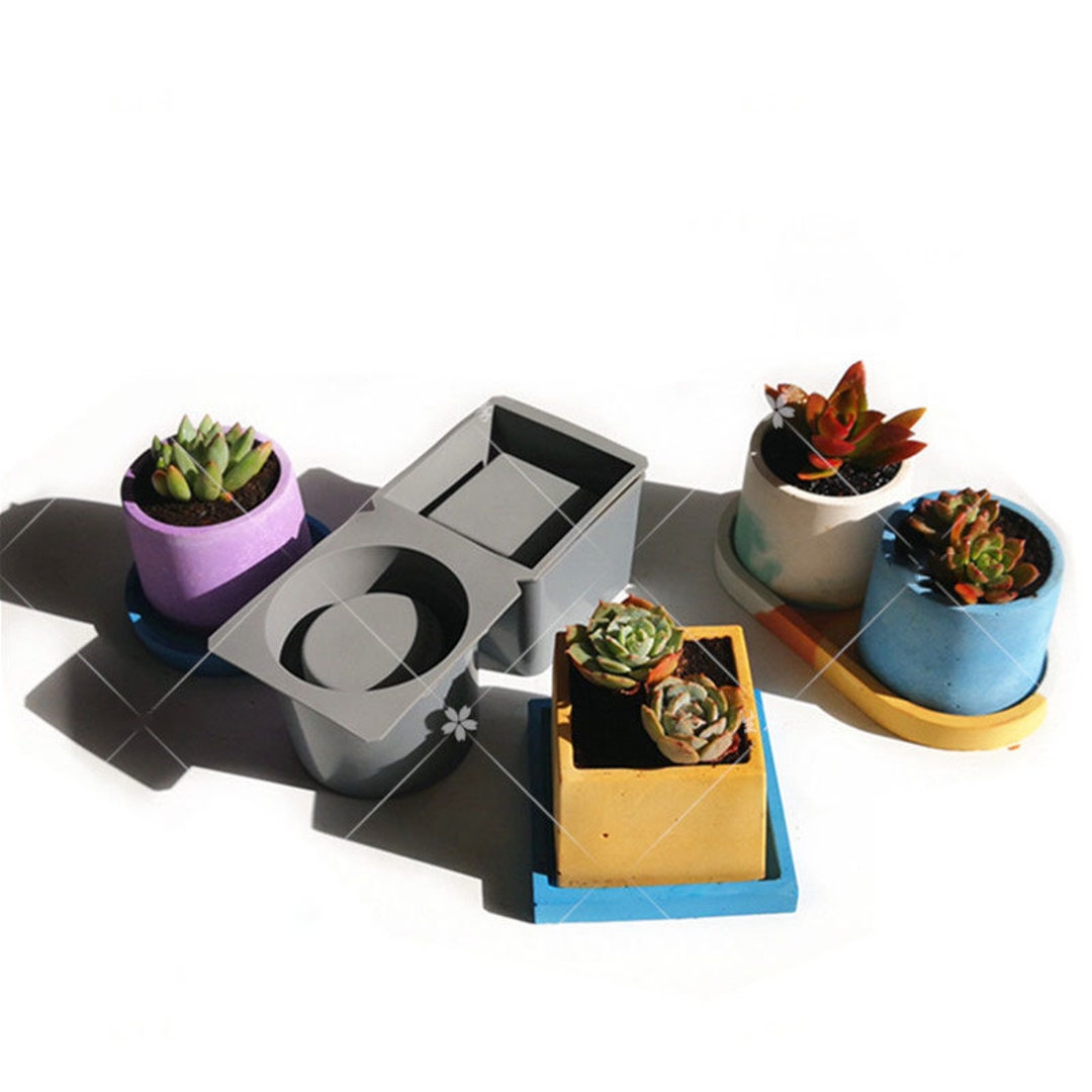 Cylinder and Rectangle Flower Pot Mold Set Succulent Cement Pot Mold ...