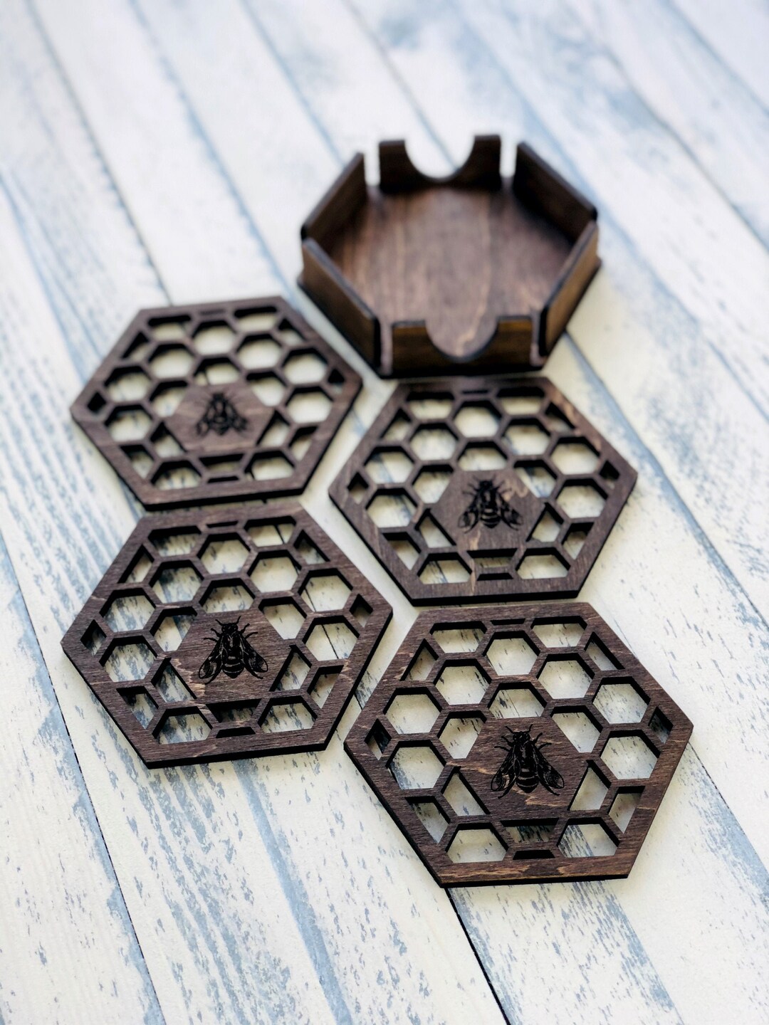 Honeycomb Coaster Set, Wood Bee Coasters Set, Honeybee Gift, Bee Lover ...